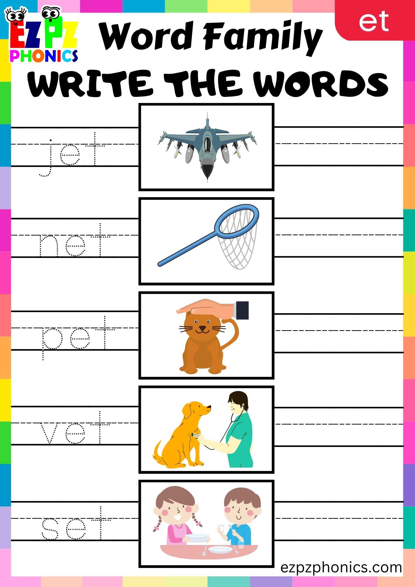ET Words Write The Words Phonics Word Families Worksheet - ezpzphonics.com
